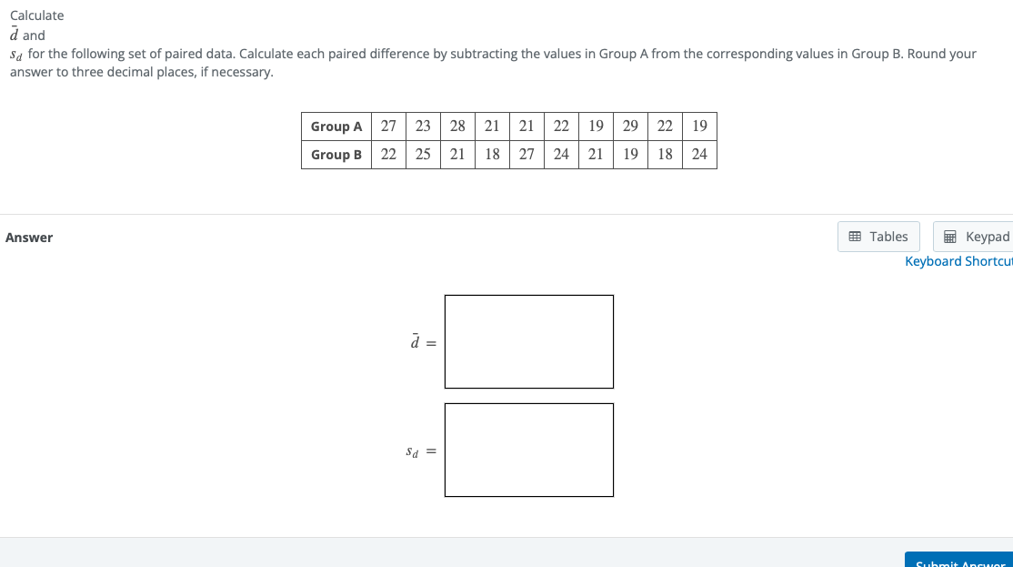 Solved Calculate d and Sd for the following set of paired | Chegg.com