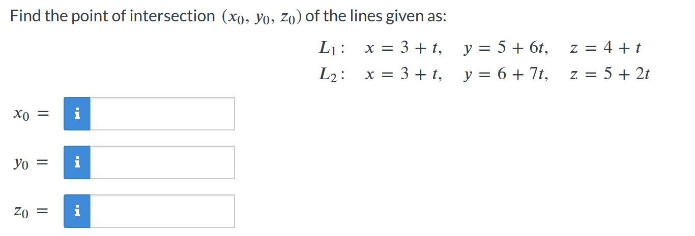 Solved Find the point of intersection (x0,y0,z0) of the | Chegg.com
