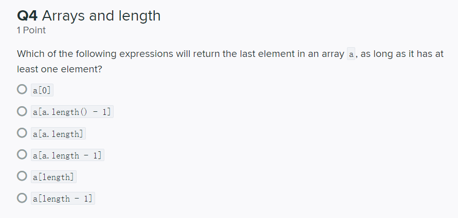 Solved Q4 Arrays and length 1 Point Which of the following | Chegg.com