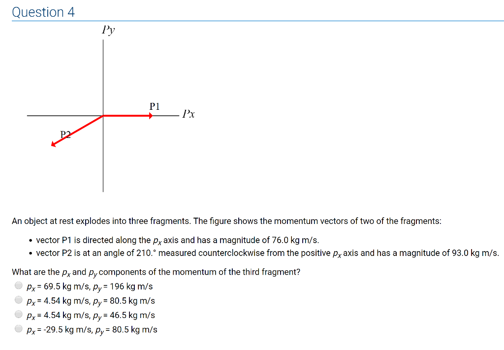 Solved Question 4 M P1PX An object at rest explodes into | Chegg.com