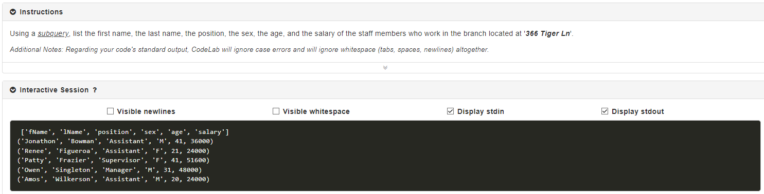 Solved Jsing a subquery, list the first name, the last name, | Chegg.com