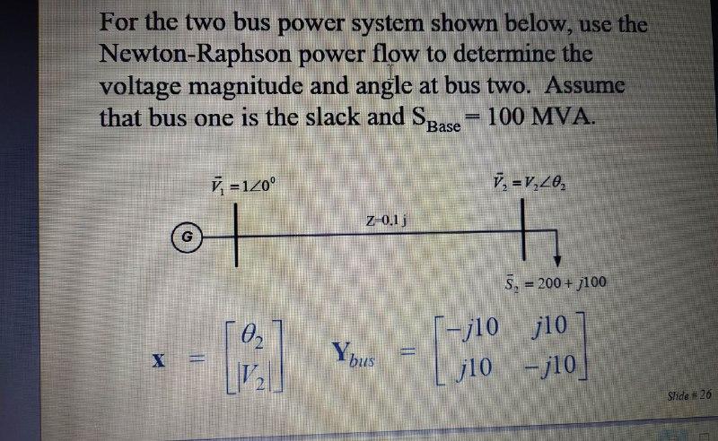 Solved For the two bus power system shown below, use the | Chegg.com