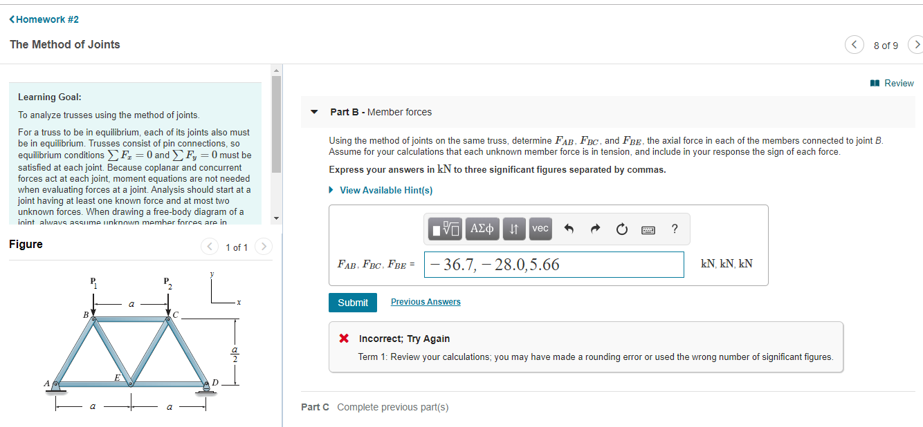 Solved I Review Learning Goal: Part B - Member forces To | Chegg.com