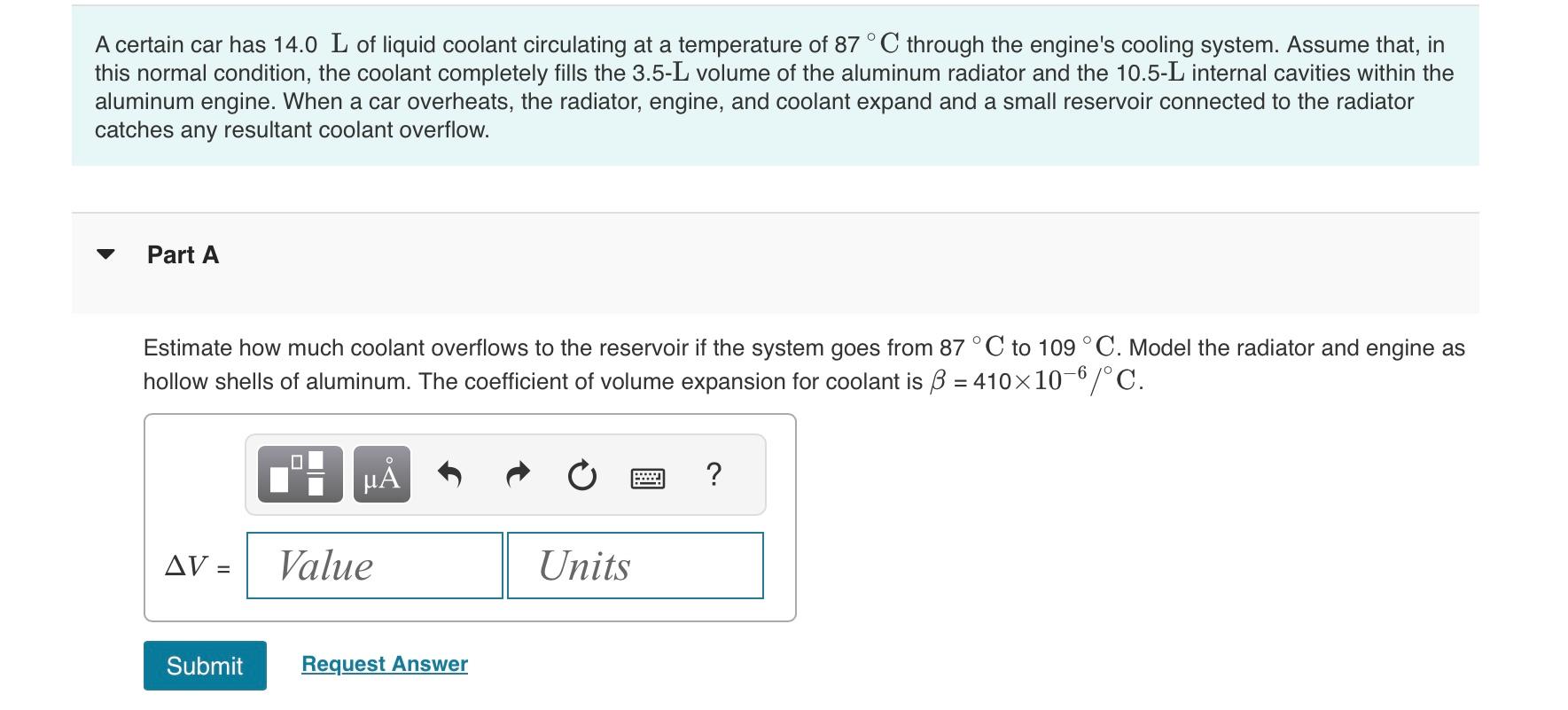 Solved A certain car has 14.0 L of liquid coolant | Chegg.com