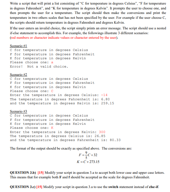 Solved Write a script that will print a list consisting of | Chegg.com
