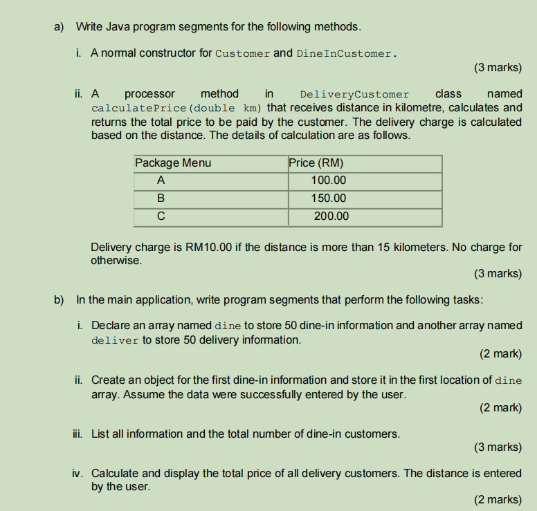 Solved a) Write Java program segments for the following | Chegg.com