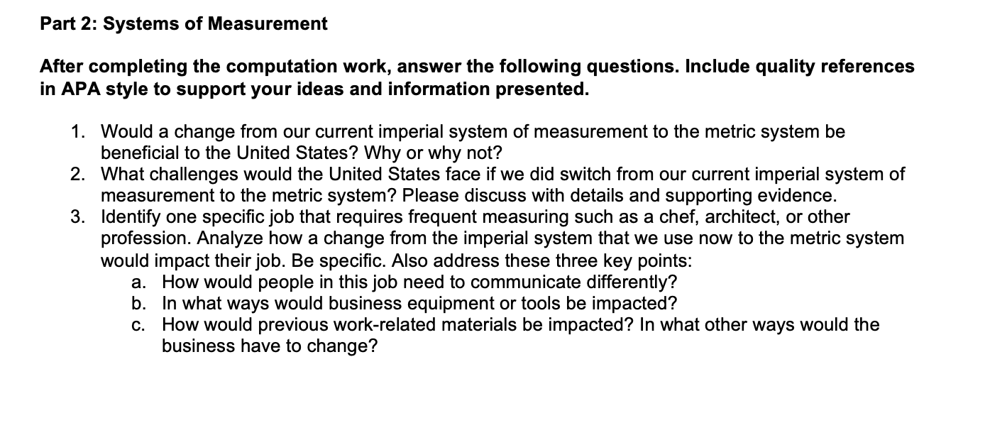 Solved Part 2: Systems of Measurement After completing the | Chegg.com