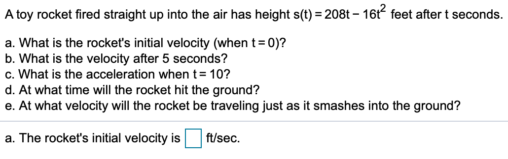 Solved A toy rocket fired straight up into the air has | Chegg.com