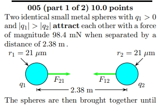 Solved 005 (part 1 of 2) 10.0 points Two identical small | Chegg.com