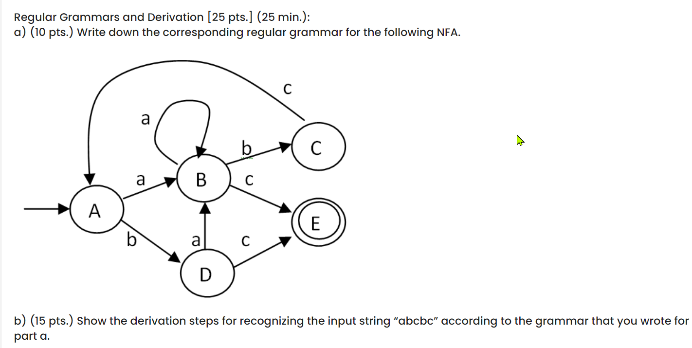 Solved Regular Grammars and Derivation [ 25 pts.] ( 25 | Chegg.com