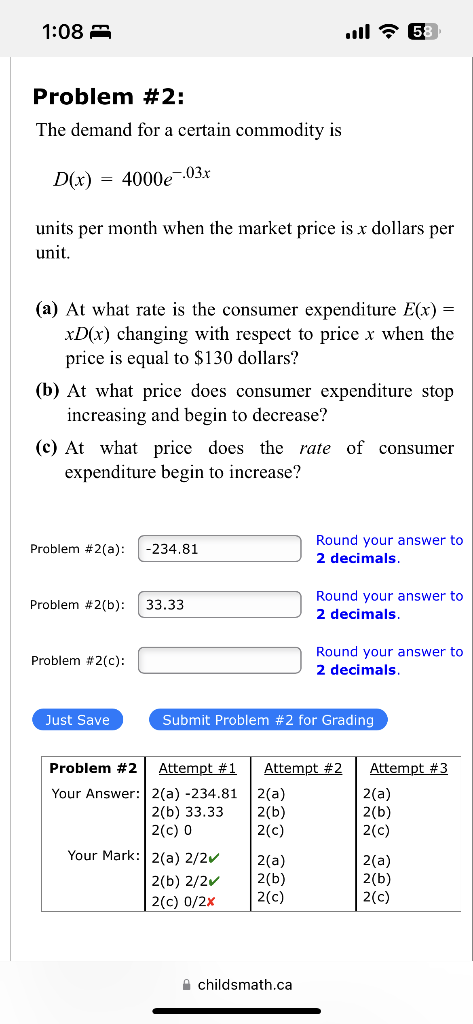 Solved Problem \#2: The demand for a certain commodity is | Chegg.com