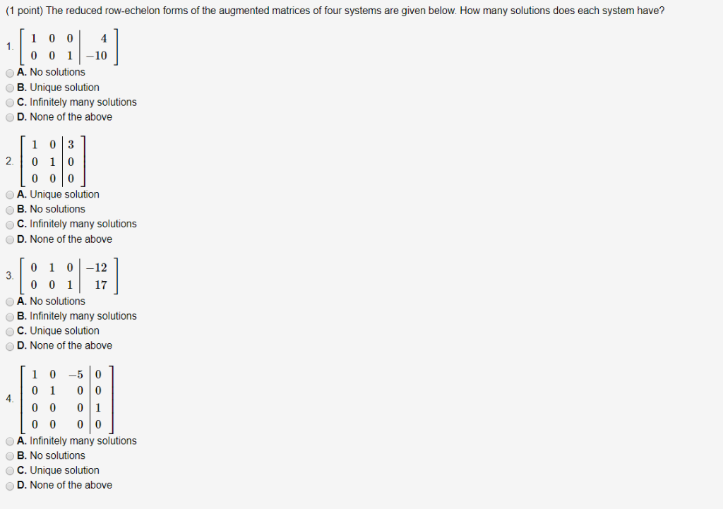 Solved (1 point) The reduced row-echelon forms of the | Chegg.com