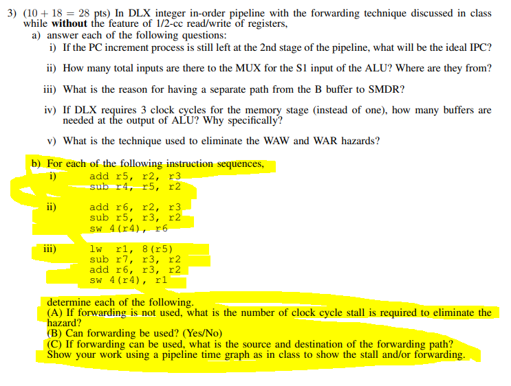 Solved (10+18=28 pts) In DLX integer in-order pipeline with | Chegg.com
