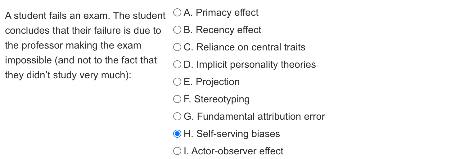 Solved A student fails an exam. The student A. Primacy | Chegg.com