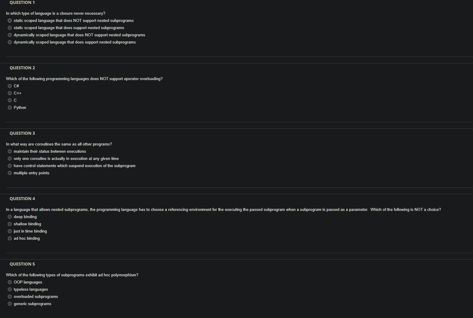 Solved QUESTION 1In which type of language is a closure | Chegg.com