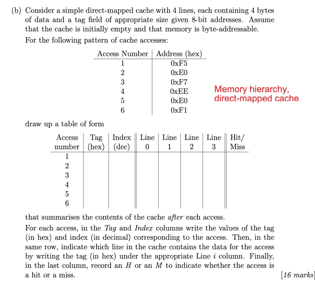 Solved b) Consider a simple direct-mapped cache with 4 | Chegg.com