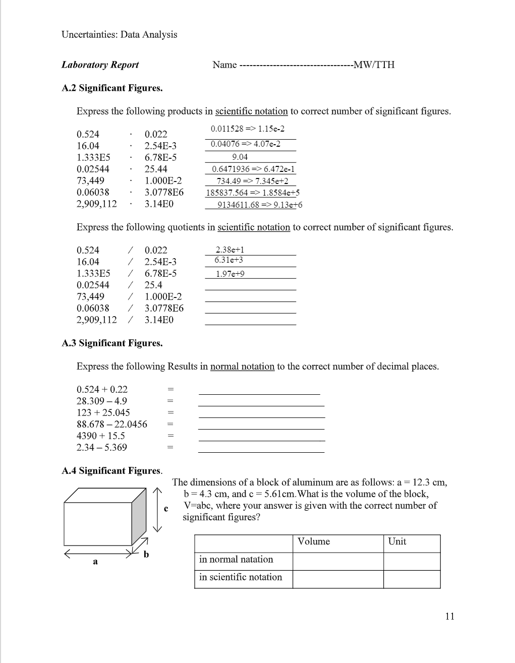 Solved Uncertainties: Data Analysis Laboratory Report Name | Chegg.com
