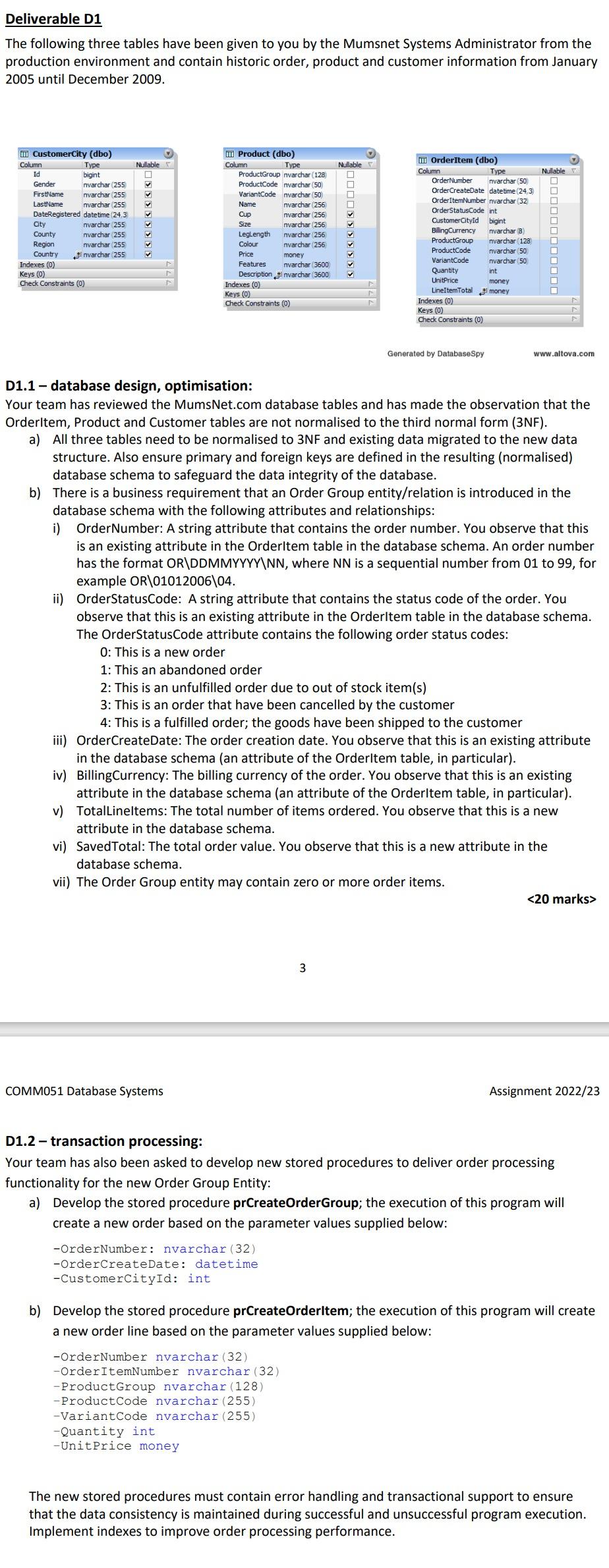 Solved Deliverable D1 The following three tables have been | Chegg.com