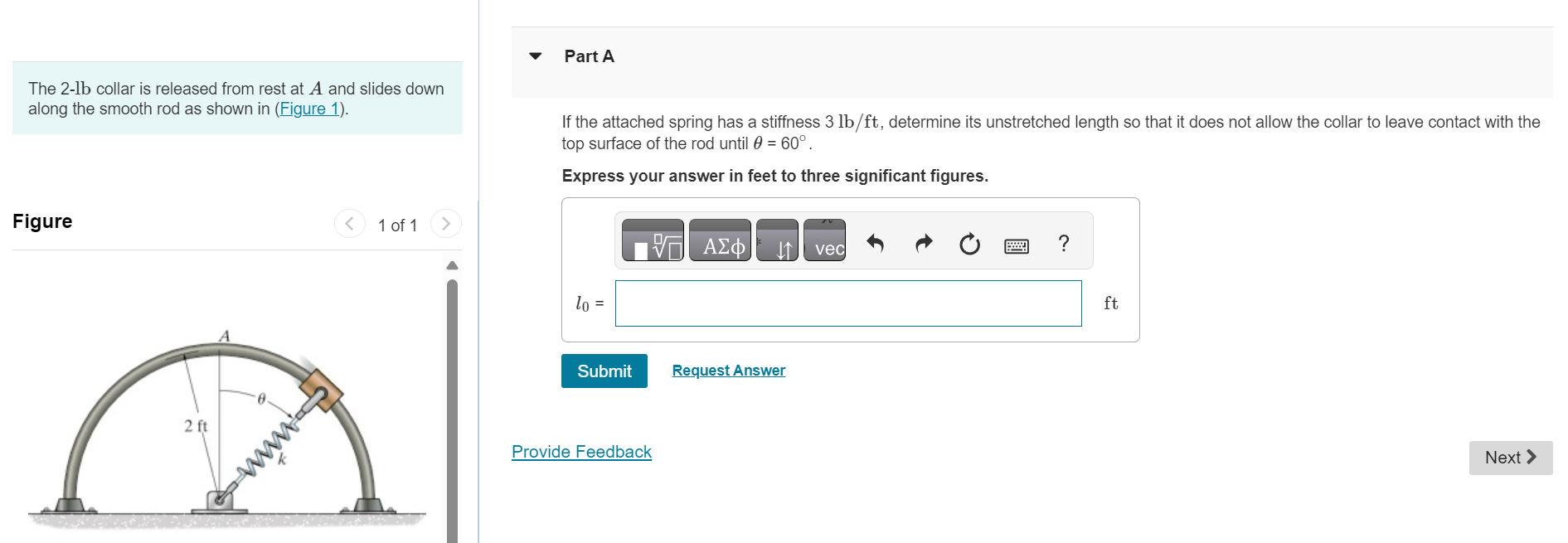 Solved The 2-lb collar is released from rest at A and slides | Chegg.com