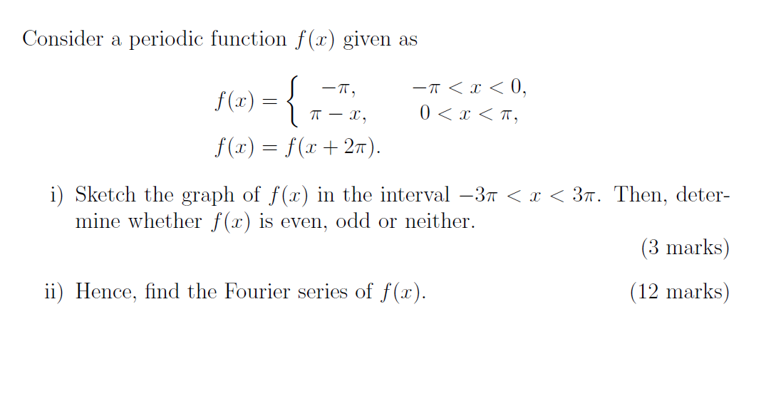 Solved Consider a periodic function f(x) given as -7, f(x) = | Chegg.com