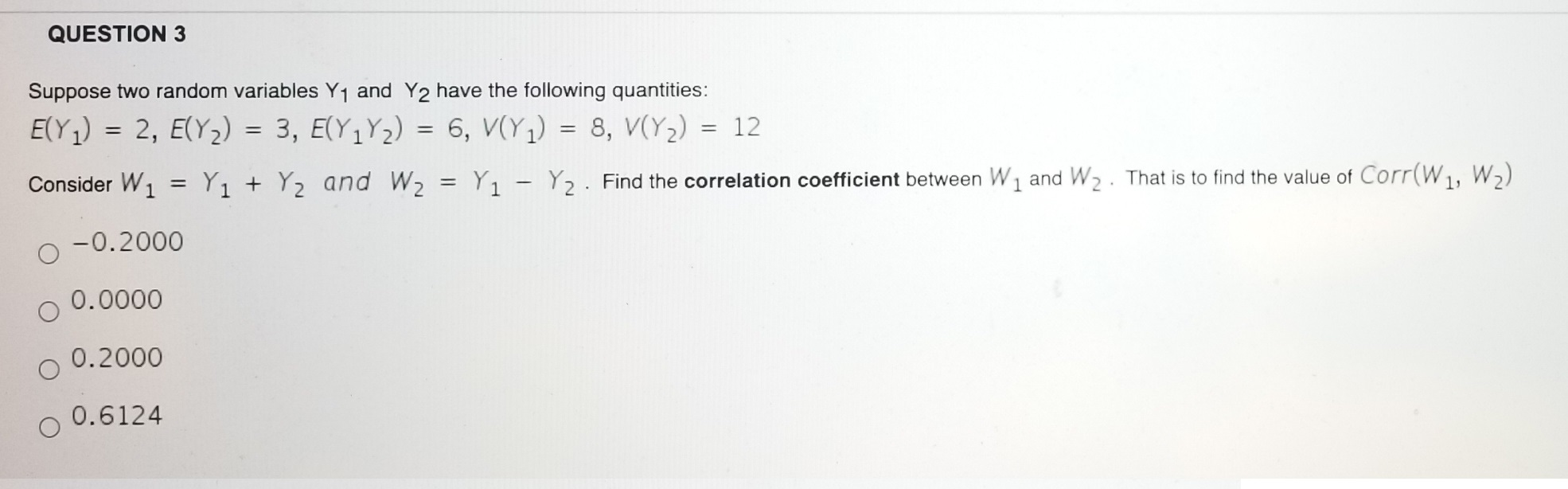 Solved QUESTION 3 Suppose two random variables Y1 and Y2 | Chegg.com