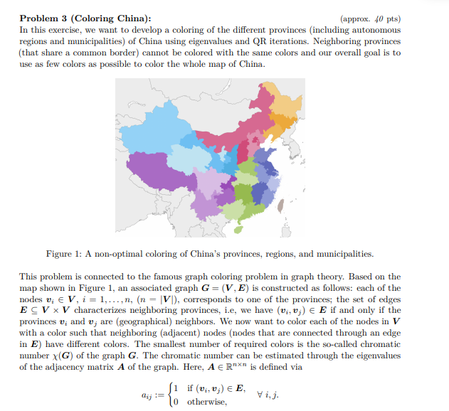 Problem 3 (Coloring China): (approx. 40pts ) In this | Chegg.com