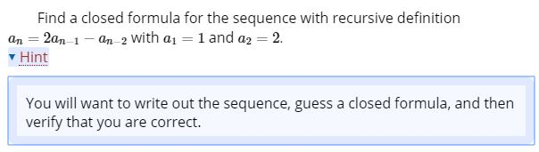 Solved Find a closed formula for the sequence with recursive | Chegg.com