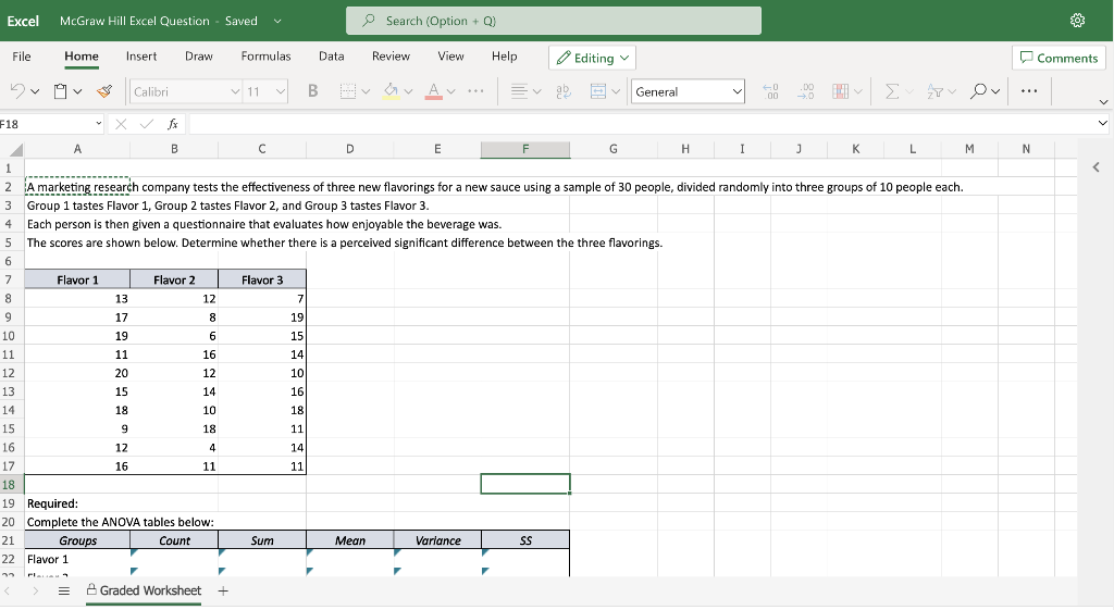 Solved Excel McGraw Hill Excel Question - Saved File Home | Chegg.com