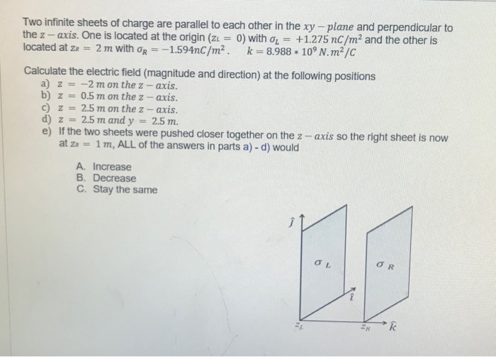 Solved Two infinite sheets of charge are parallel to each | Chegg.com