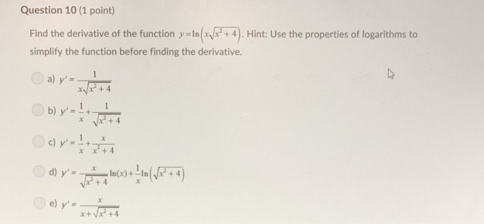 Solved Question 9 (1 point) Differentiate y = xsecx using | Chegg.com