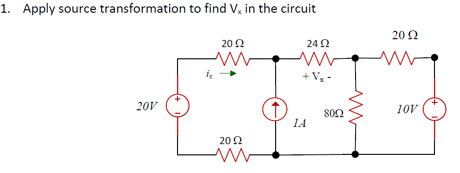 Solved 1. Apply source transformation to find Vx in the | Chegg.com