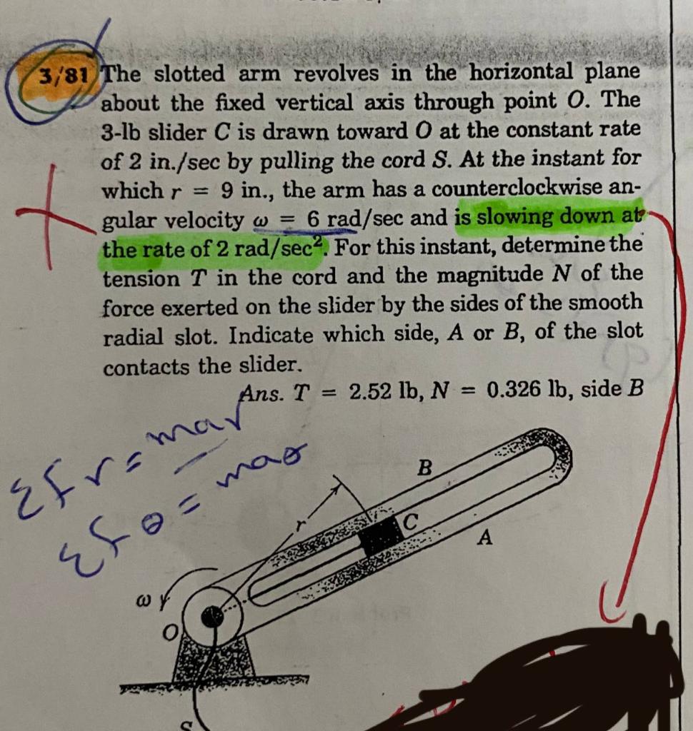 Solved 3,'81 The slotted arm revolves in the horizontal | Chegg.com