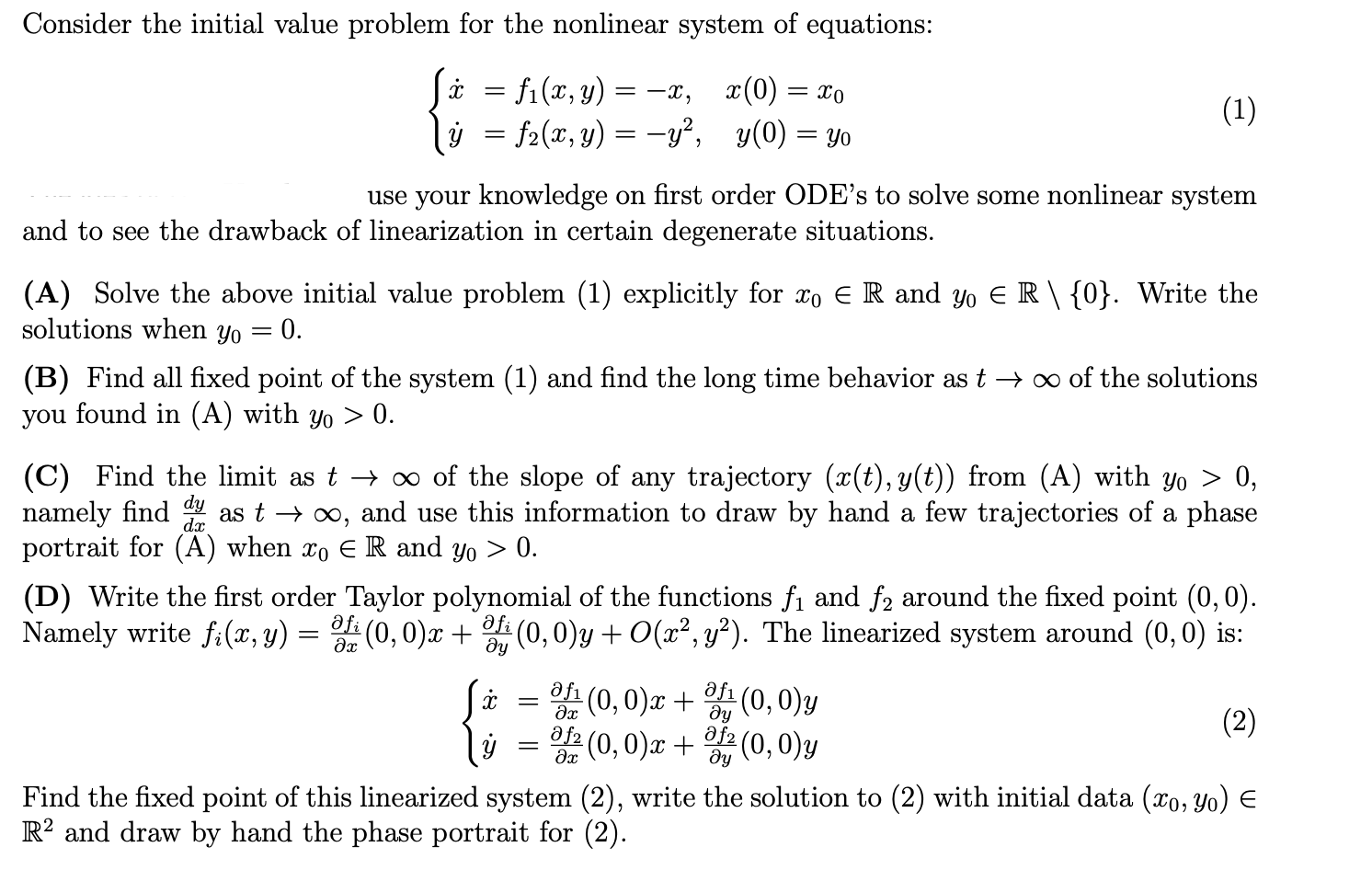 Solved Consider The Initial Value Problem For The Nonlinear