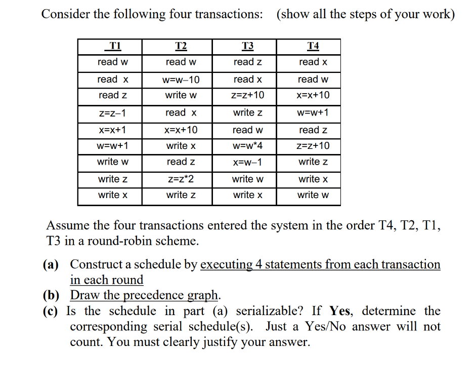 Consider the following four transactions: (show all | Chegg.com