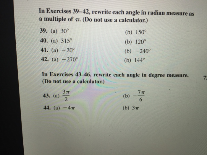 Solved In Exercises 39-42, rewrite each angle in radian | Chegg.com