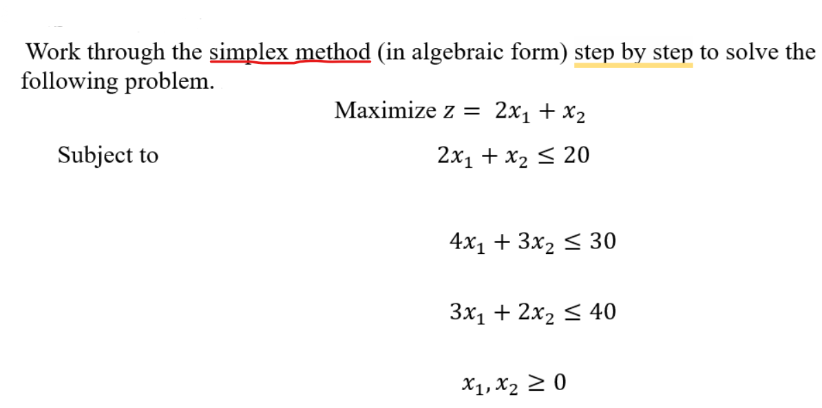 Solved Work through the simplex method (in algebraic form) | Chegg.com