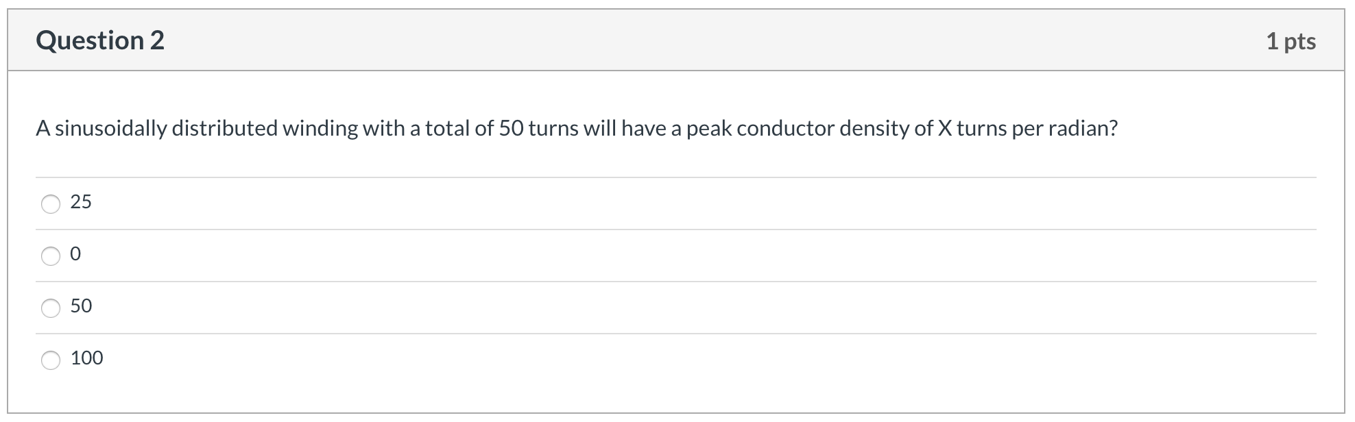 Solved Question 2 1 pts A sinusoidally distributed winding | Chegg.com