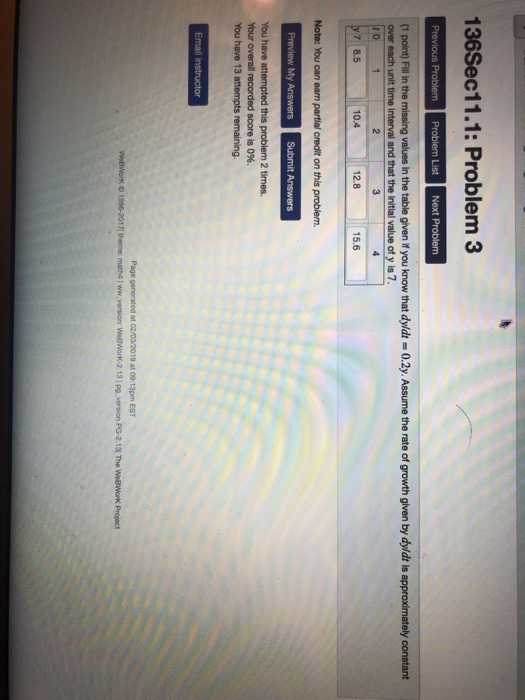 Solved 136Sec11.1: Problem 3 Previous Problem Problem Lst | Chegg.com