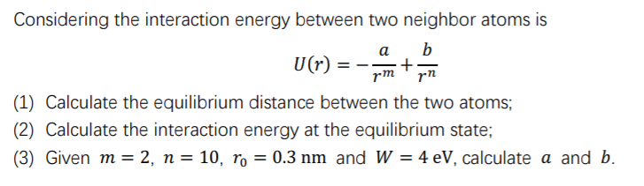 Solved rm Considering the interaction energy between two | Chegg.com