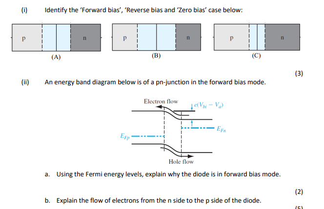 Solved (i) Identify the 'Forward bias', 'Reverse bias and | Chegg.com