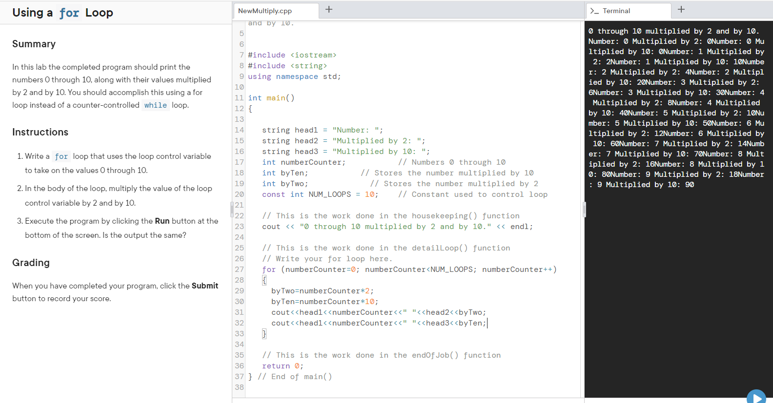 Solved Using a for Loop Summary In this lab the completed | Chegg.com