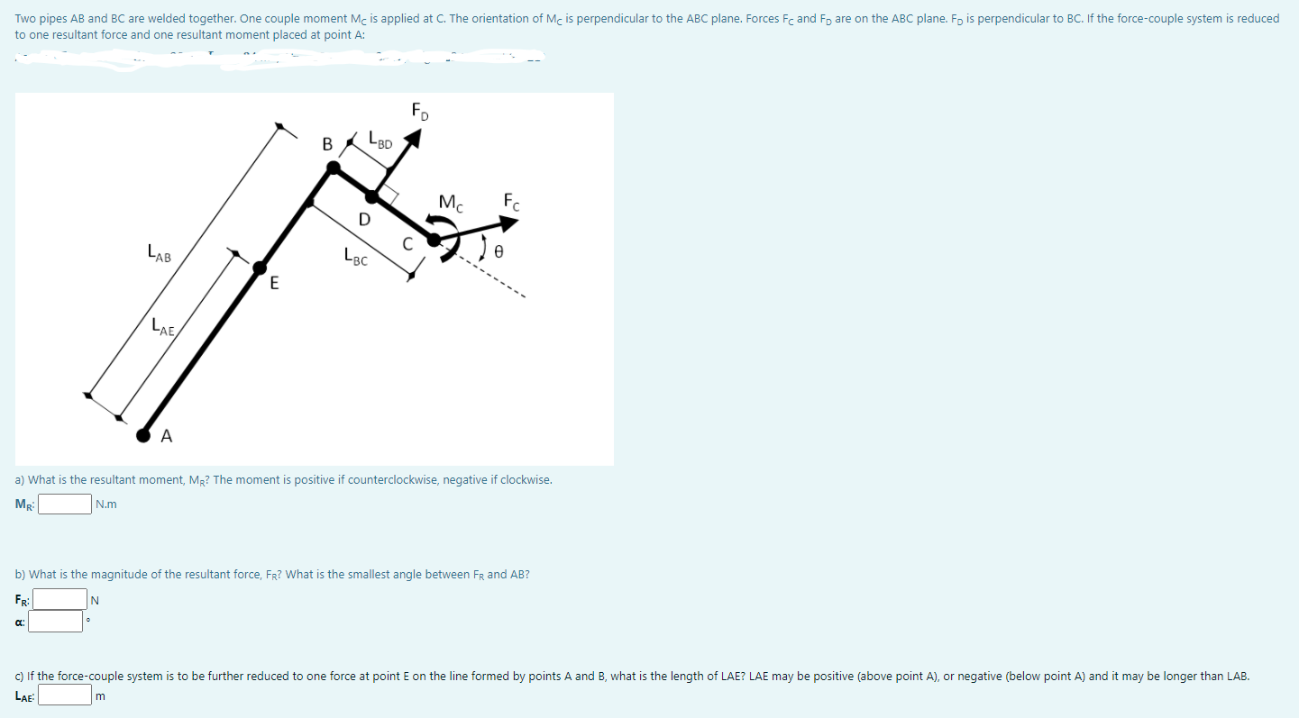 Solved Assume LAB =17m, LBD=27M, LBC=30, FD=15N, FC=31N, | Chegg.com