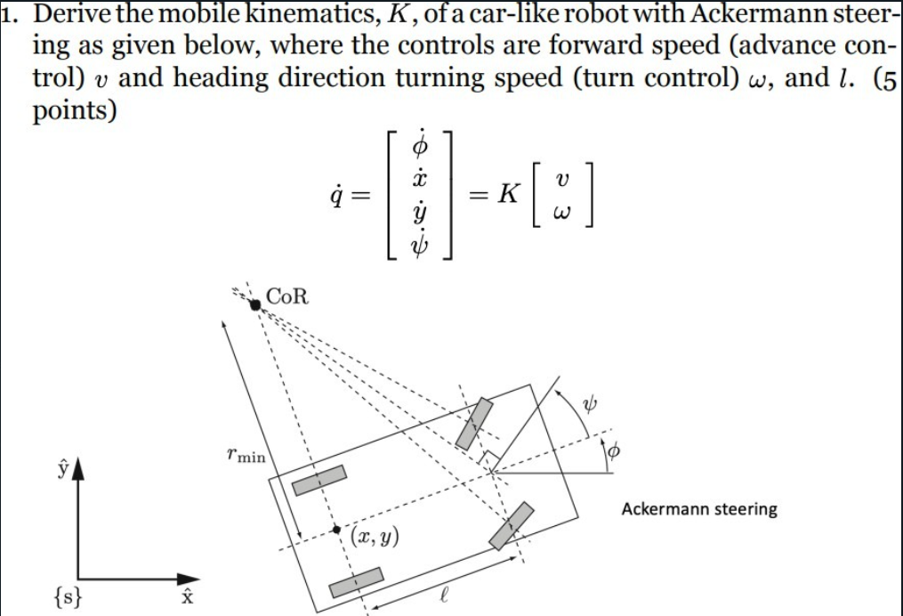 Solved 1 Derive The Mobile Kinematics K Of A Car Like
