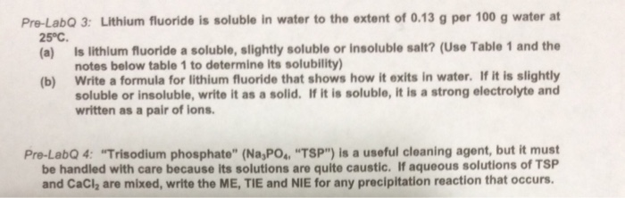 Solved Pre-LabO 3: Lithium fluoride is soluble in water to | Chegg.com
