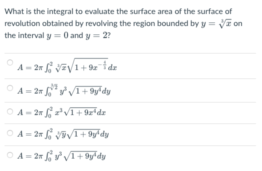 Solved What is the integral to evaluate the surface area of | Chegg.com