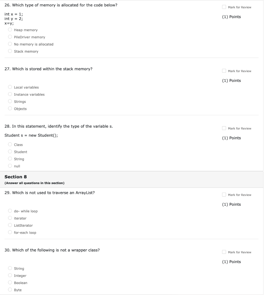 Solved 26. Which type of memory is allocated for the code | Chegg.com