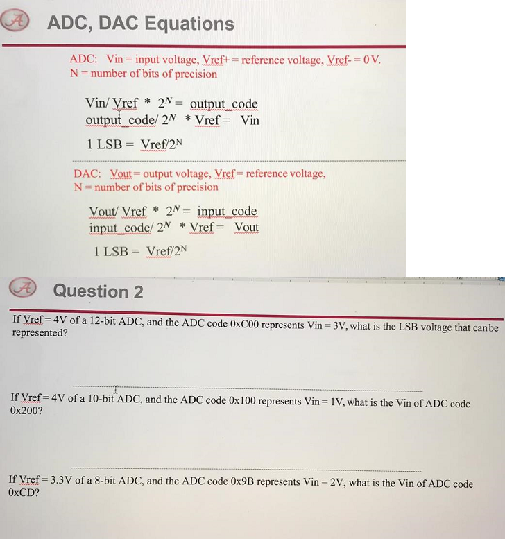 Solved A ADC, DAC Equations ADC: Vin = input voltage, | Chegg.com