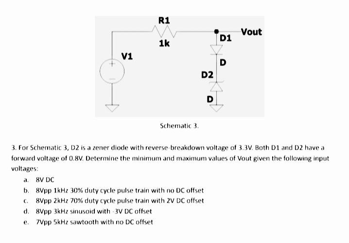Solved R1 Vout D1 1k V1 D D2 D Schematic 3 a. 3. For | Chegg.com