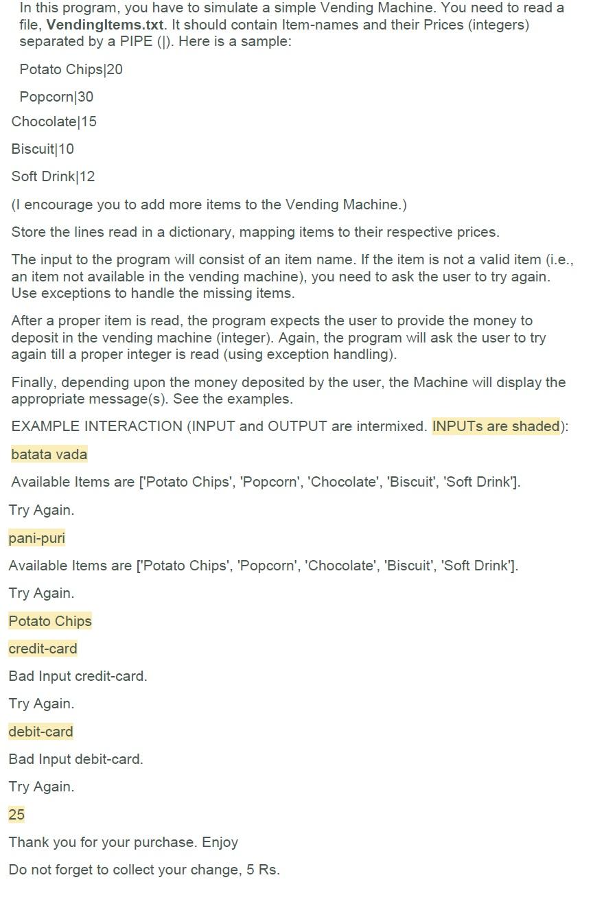 Solved In this program, you have to simulate a simple | Chegg.com