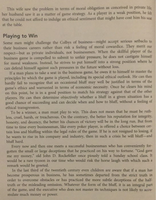 Solved Reading 2.3 Is Business Bluffing Ethical? Albert Z. | Chegg.com